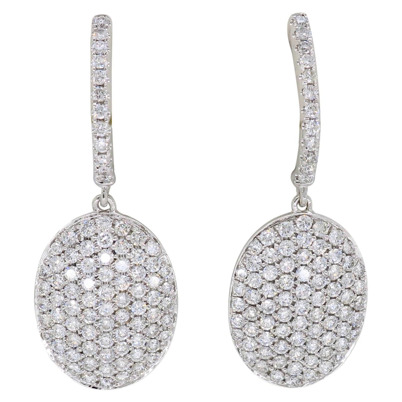 Pavé Set Diamond Dangle Earrings in 18 Karat White Gold at 1stDibs