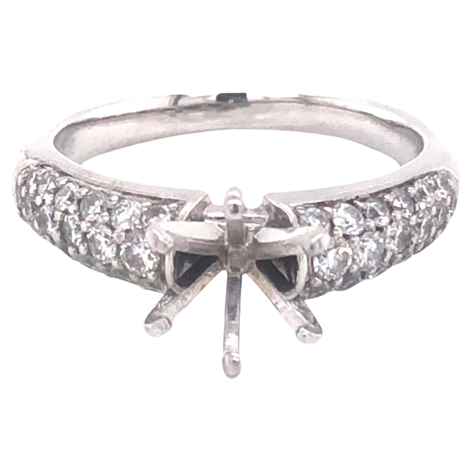 Asscher Cut Semi Mount Diamond Platinum Engagement Ring at 1stDibs