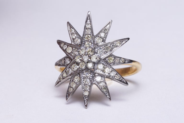 Pave`-Set Diamond Sunburst Ring For Sale at 1stDibs