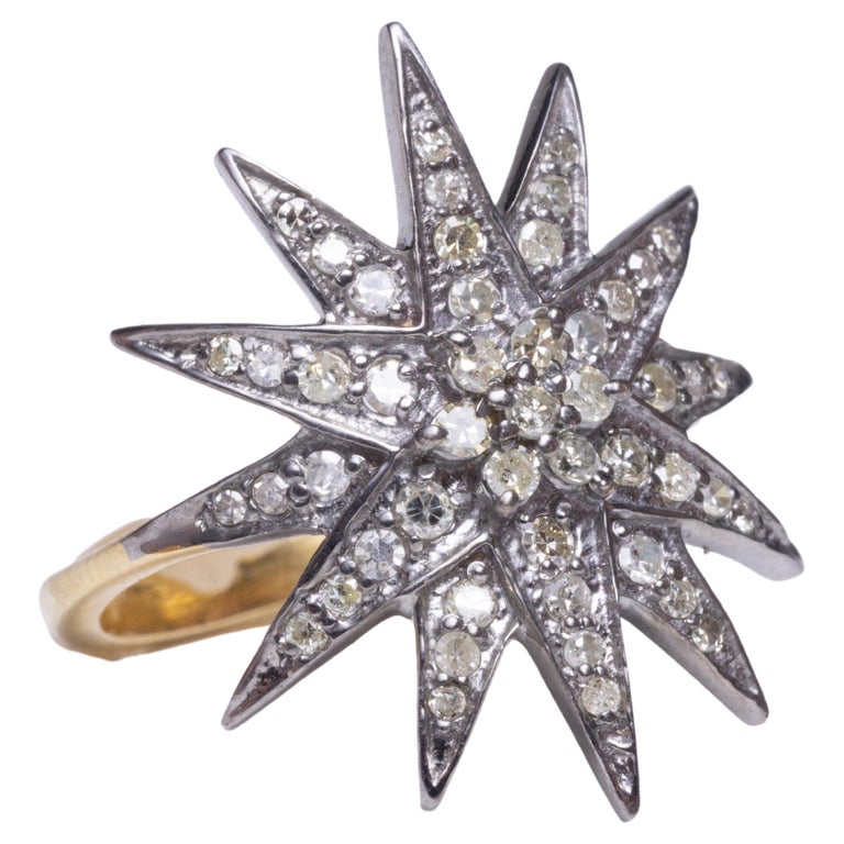 Pave`-Set Diamond Sunburst Ring For Sale at 1stDibs