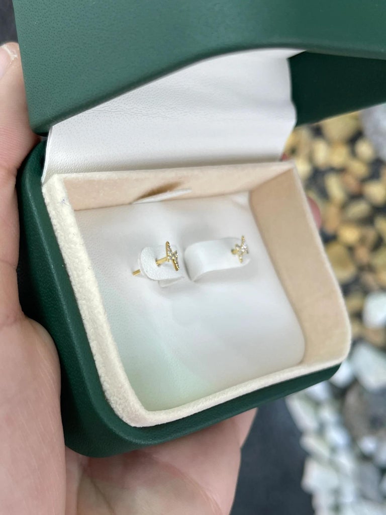 Pavé Set Natural Diamond Mini Lightning Bolt Screw Back Stud Earrings 14K For Sale at 1stDibs