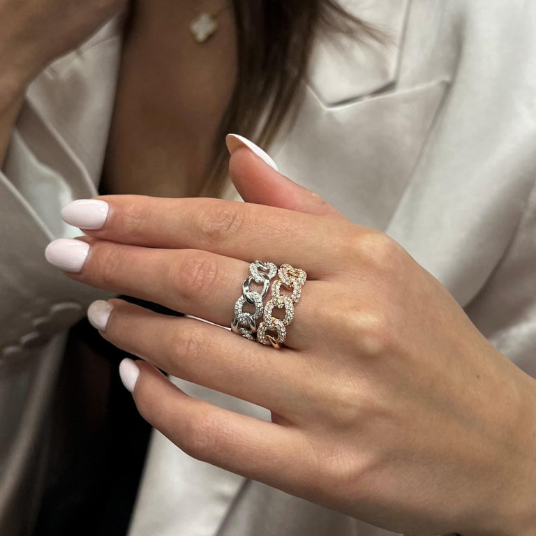 Pave Set Round Cut Diamond Chain Link Ring Band 18K White Gold 0.39cttw ...