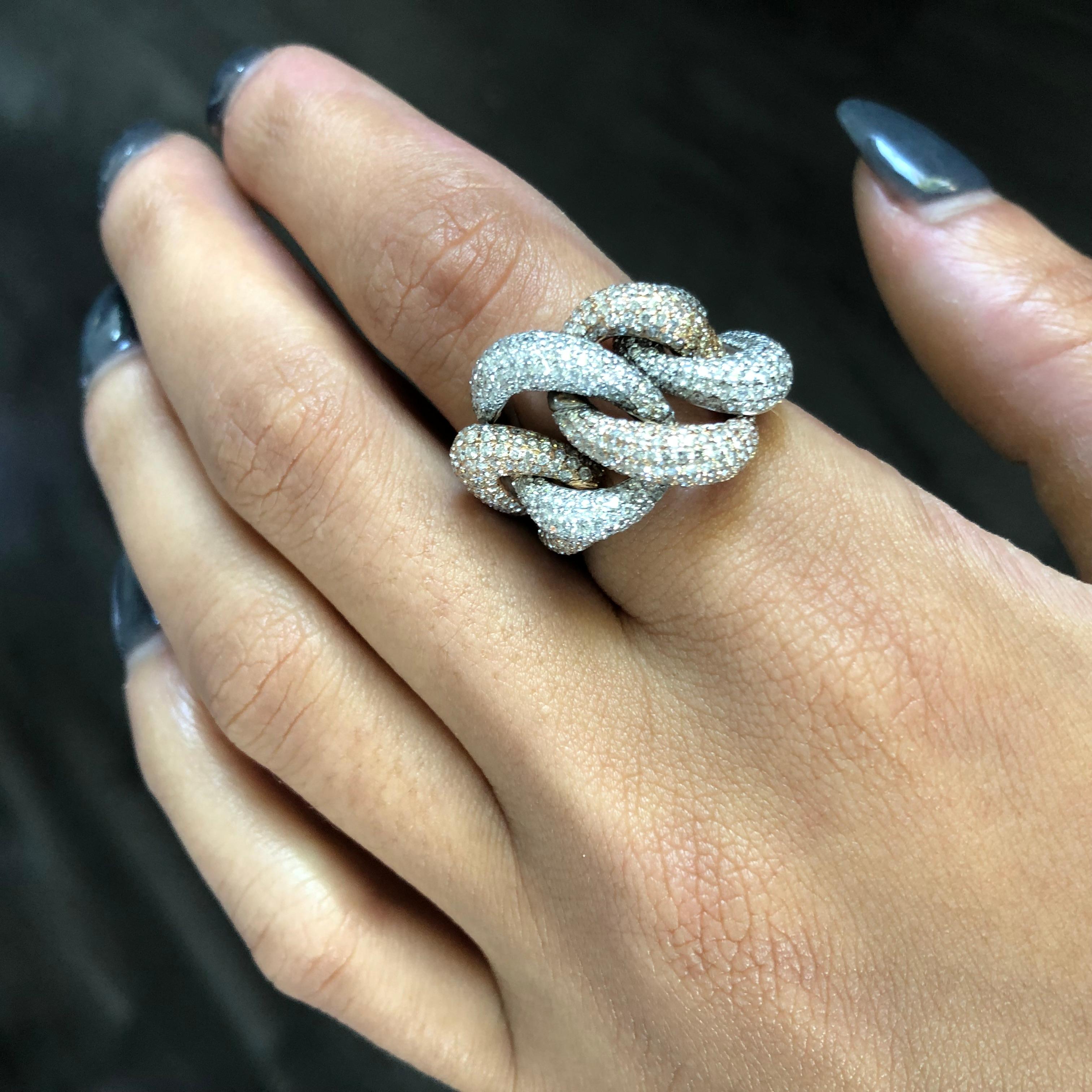 Pave Set Round Cut Diamond Interlocking Link Ring at 1stDibs
