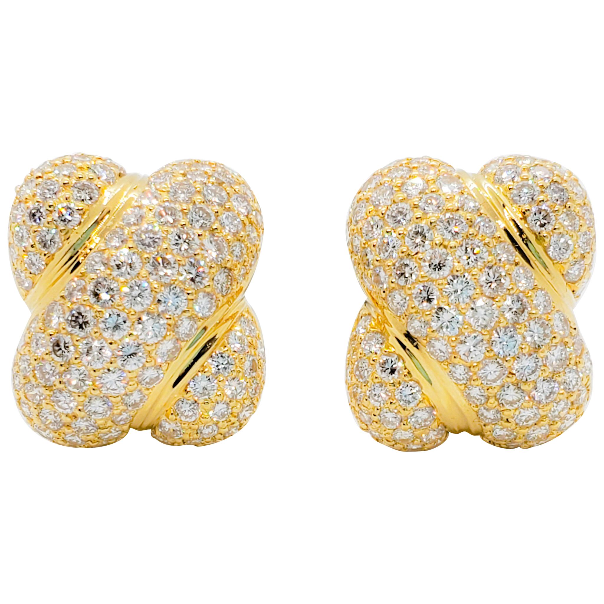 18 Karat Yellow and White Gold Pave Diamond Flame Earrings For Sale at ...