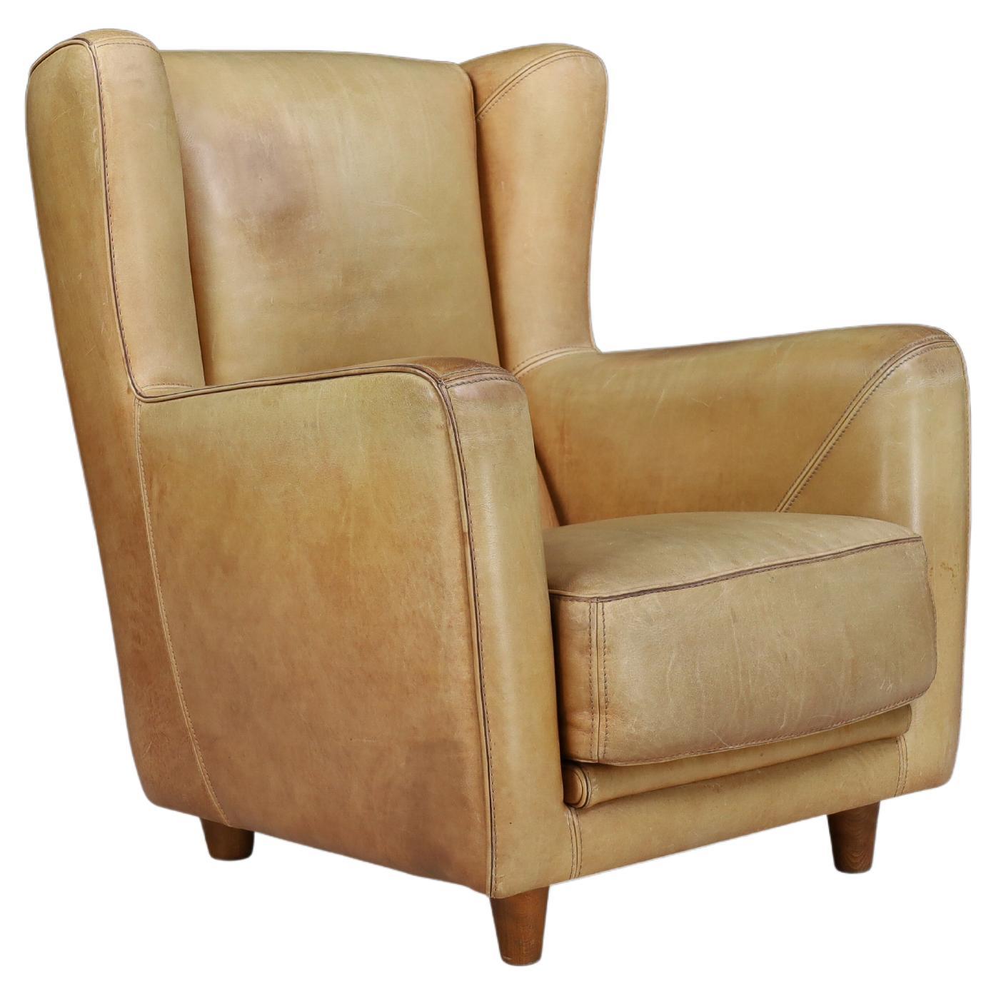 P.Baxter for Baxter Italy Model Bergére Patinated Leather Lounge Chair ...