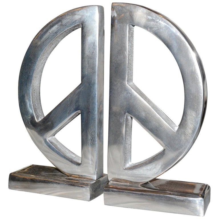 Peace and Love Set of Two Bookends in Aluminium at 1stDibs