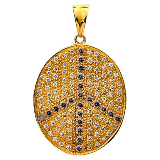 Peace Sign Symbol Pave Diamond Pendant Made In 14k Yellow Gold For Sale ...