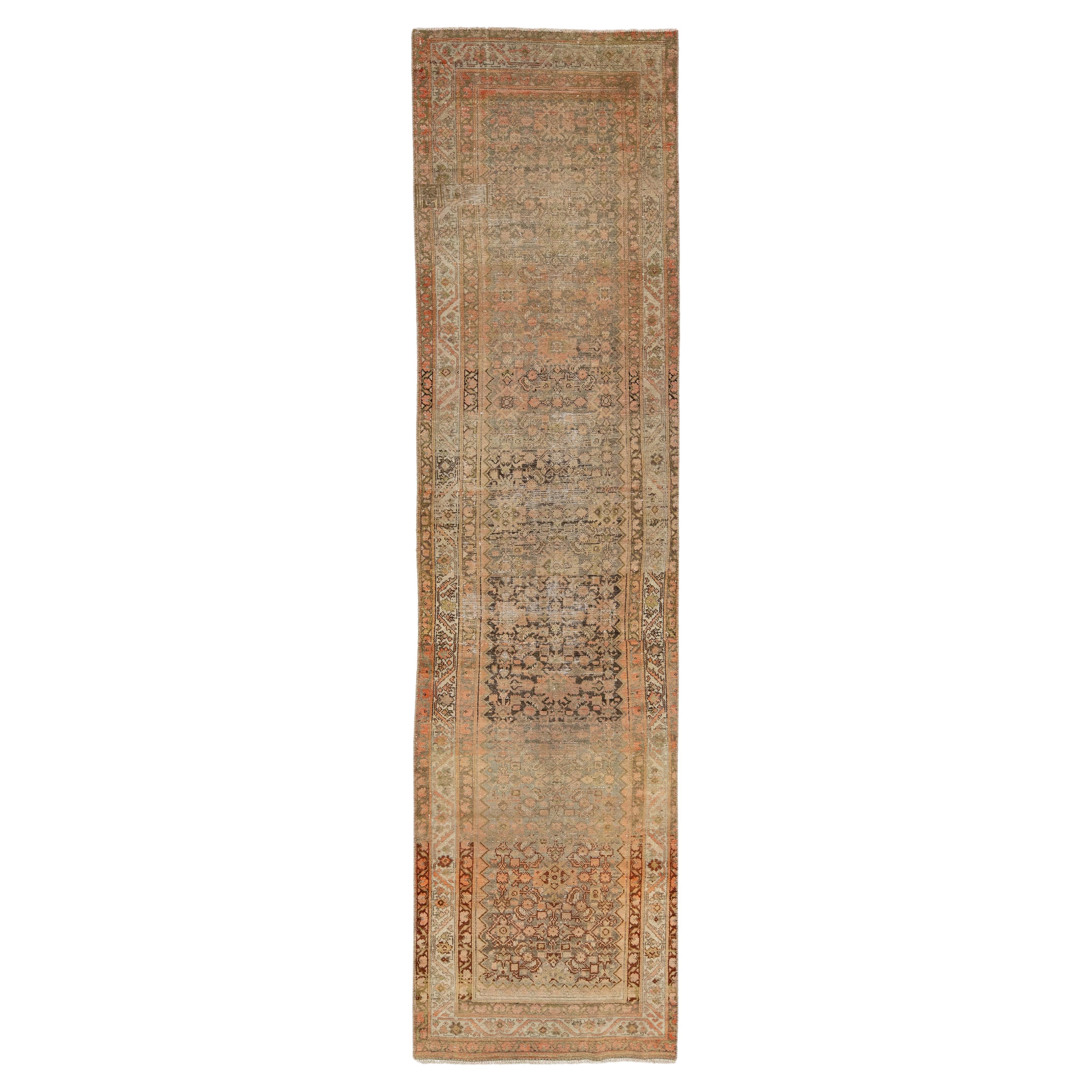 Peach Antique Malayer Wool Runner Handmade With Allover Pattern at 1stDibs