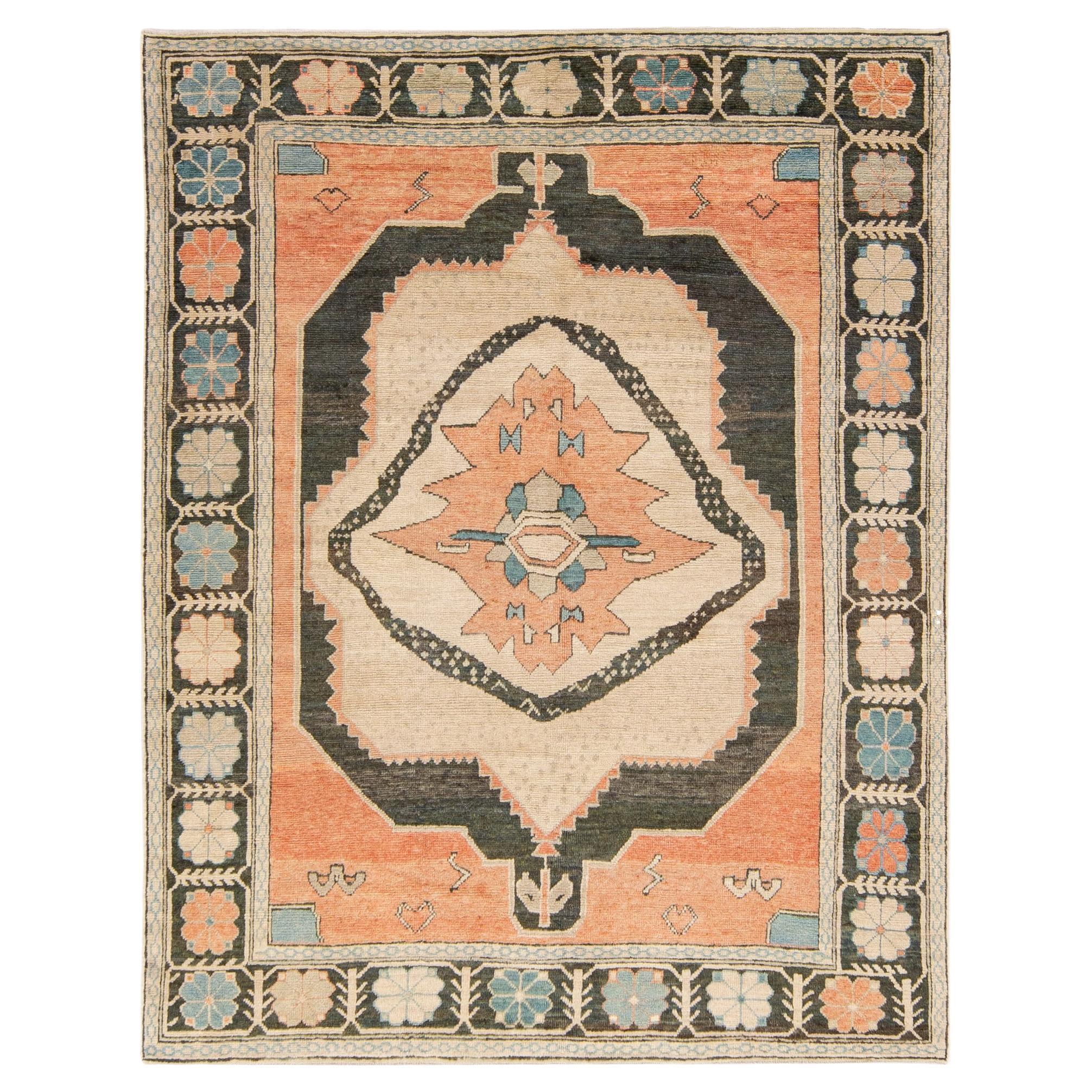 Antique Turkish Oushak Peach Handmade Medallion Motif Wool Rug For Sale ...