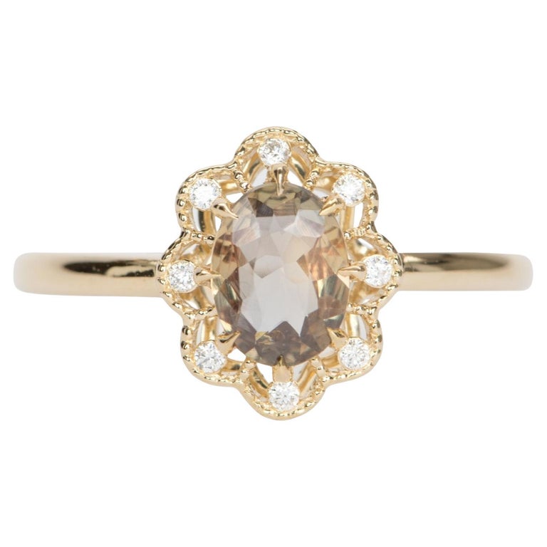 Peach Orange Montana Sapphire with Diamond Halo 14K Yellow Gold ...