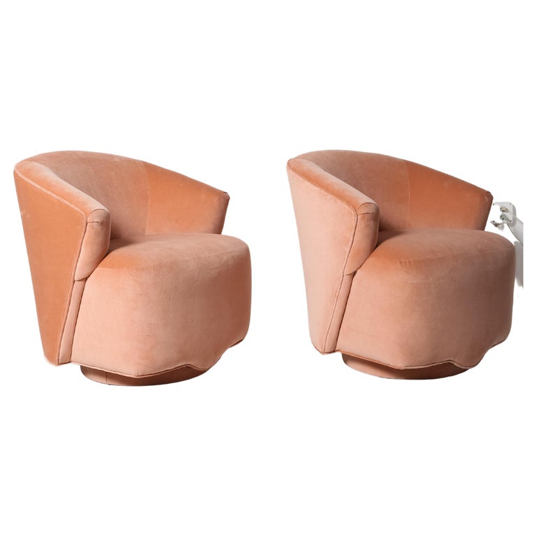 Peach Velvet Swivels by Directional, a Pair For Sale at 1stDibs