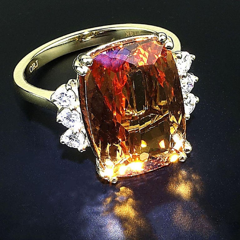 Peachy/Orange Imperial Topaz and Diamond Cocktail Ring at 1stDibs ...