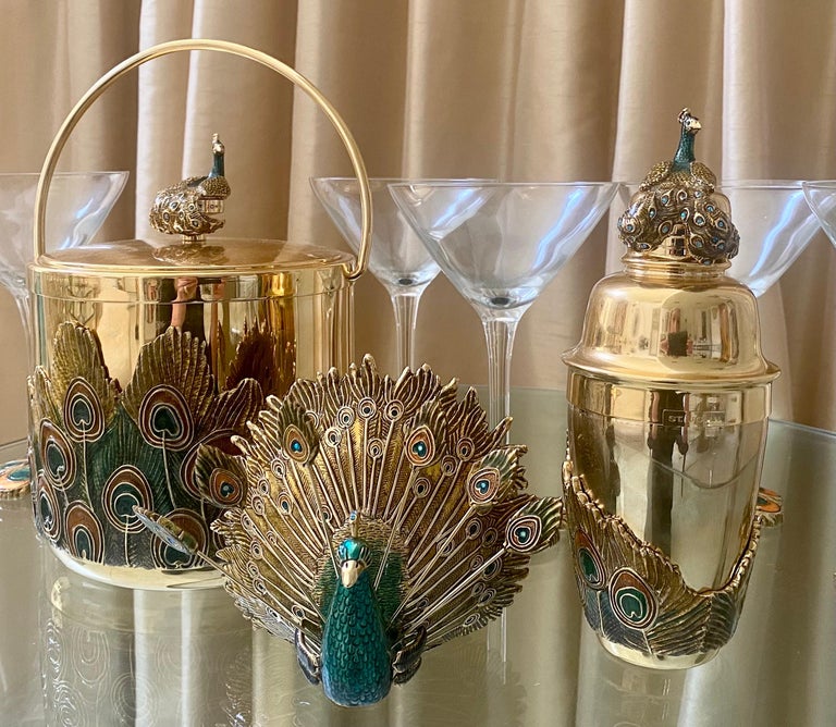 Peacock Barware Set of with Martini Glasses For Sale at 1stDibs