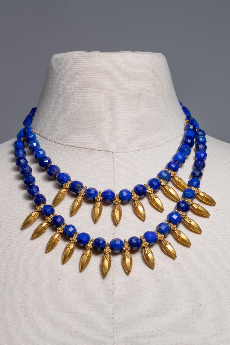 Peacock Blue Lapis, 22 Karat Gold Beaded Necklace by Deborah Lockhart ...