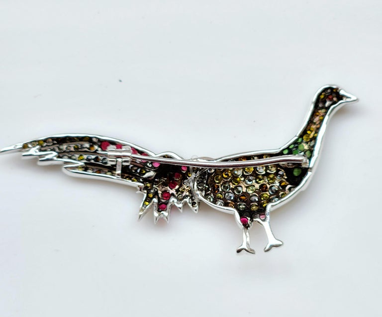 Peacock Shaped Fancy Colored Brooch For Sale at 1stDibs