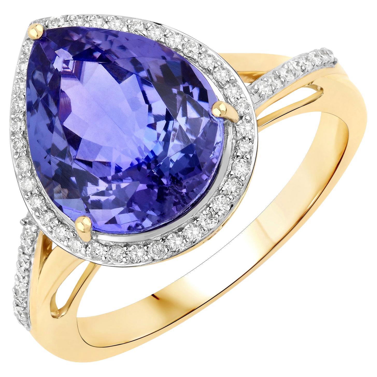 2.64 Carat Pear Shaped Tanzanite and Diamond Cocktail Ring in 14K ...