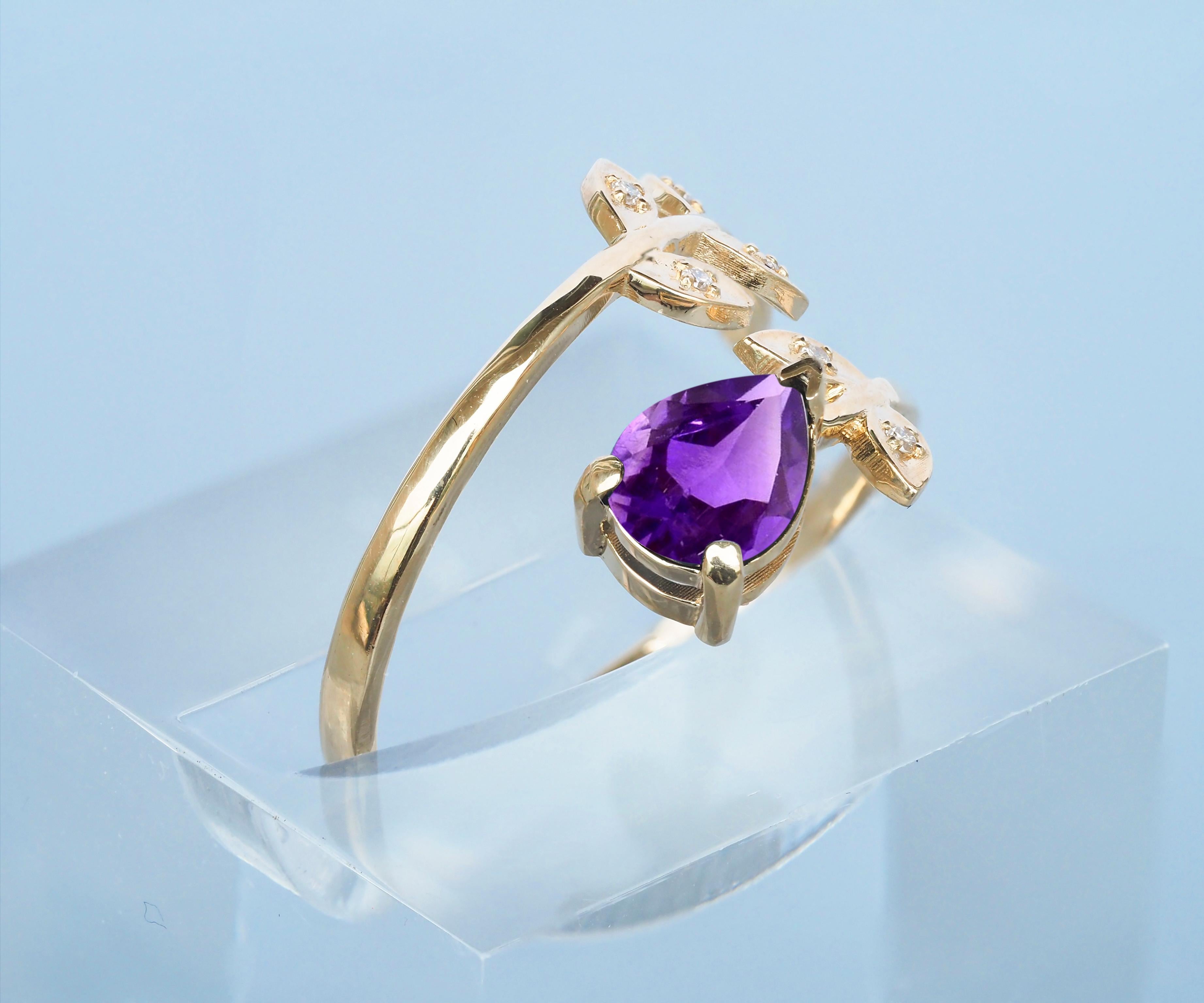 Pear amethyst 14k gold ring. For Sale at 1stDibs