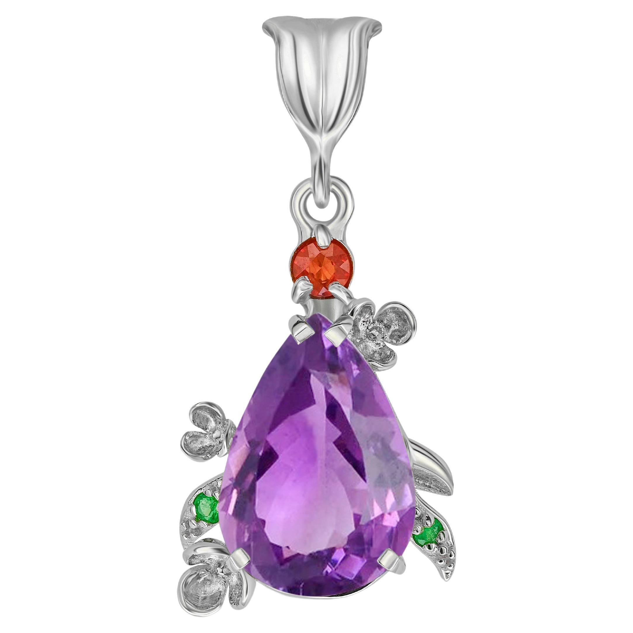 Pear Shaped Amethyst Pendant Necklace For Sale at 1stDibs