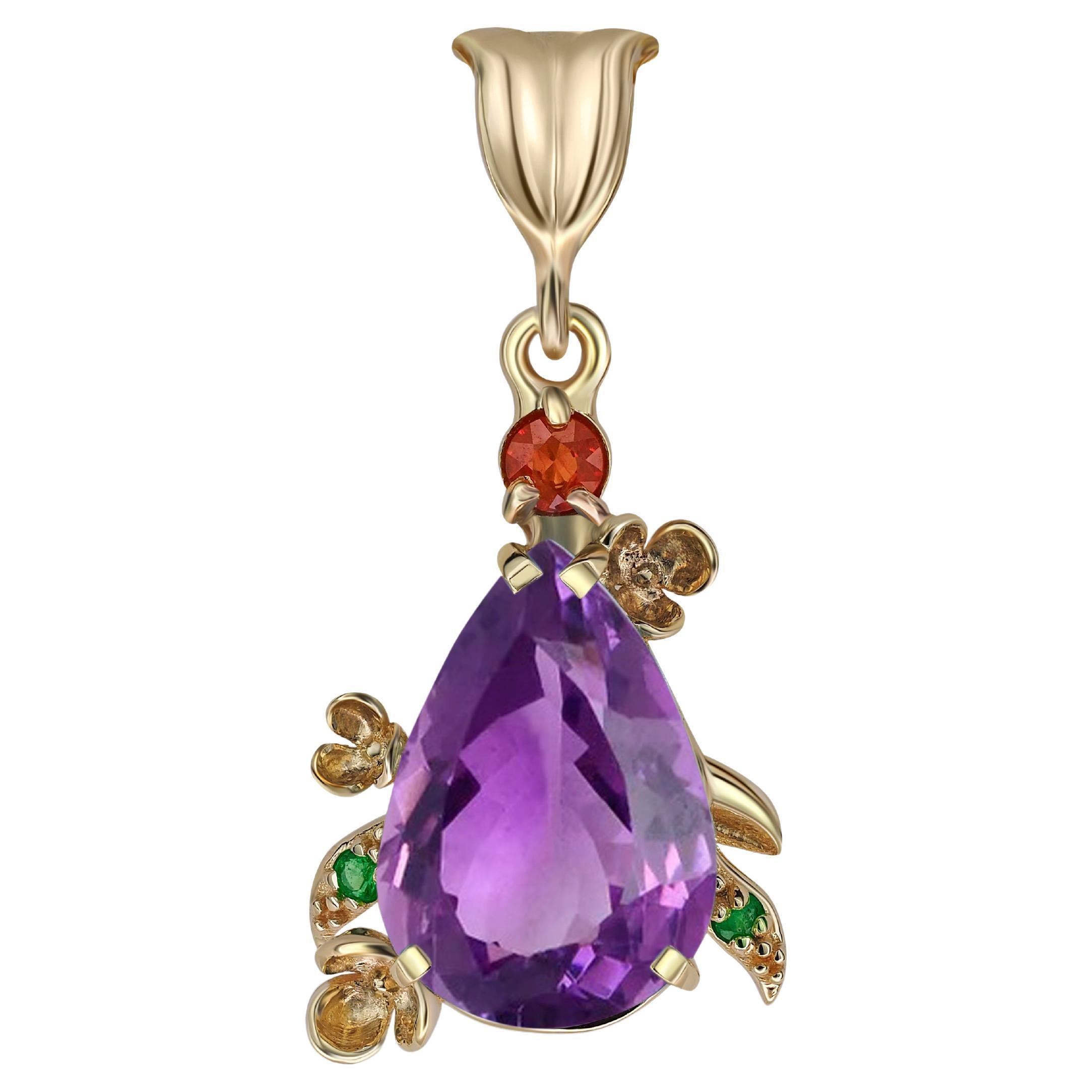 Oval Amethyst Set in 14 Karat Gold Pendant For Sale at 1stDibs