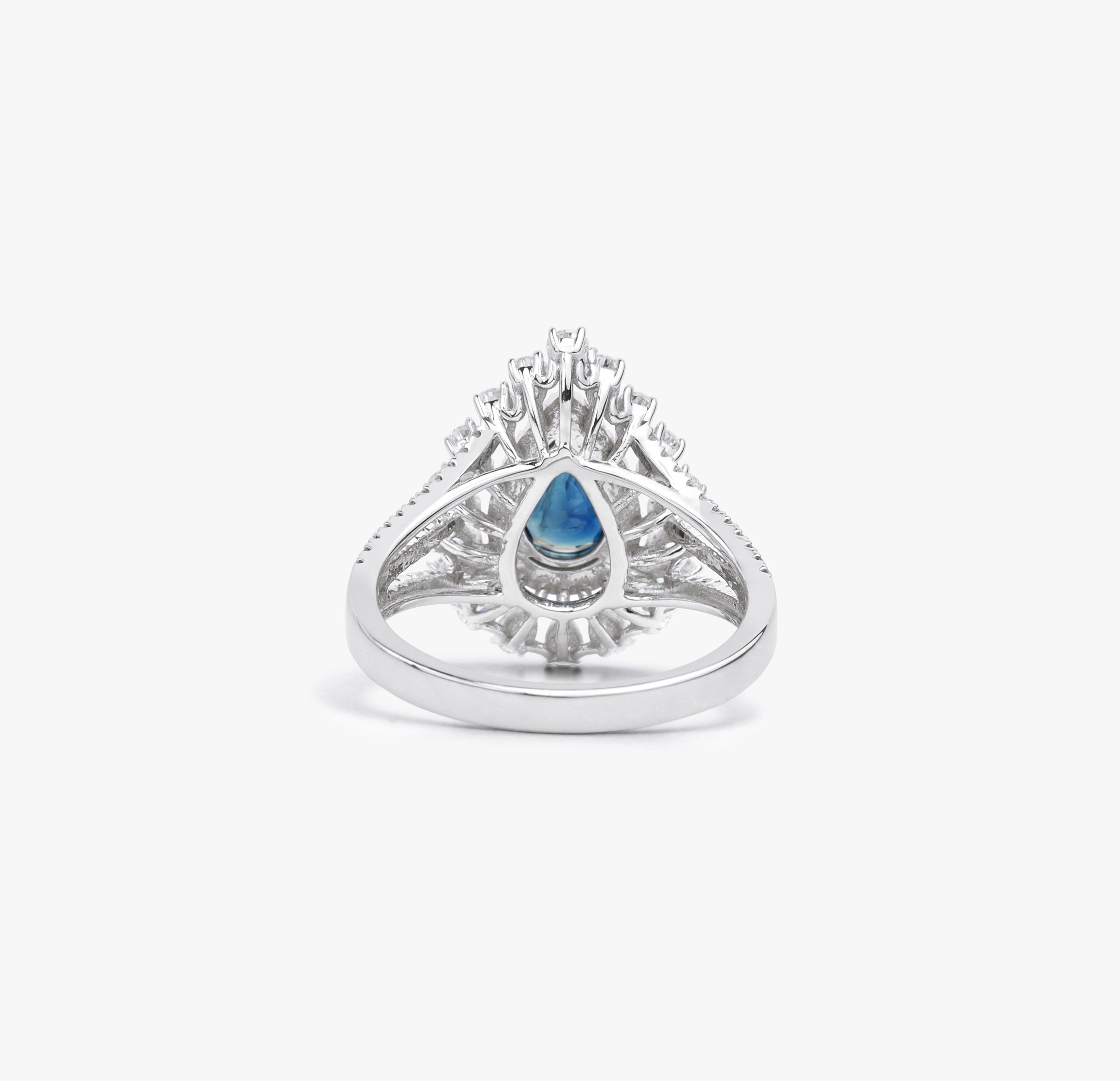 Pear Blue Sapphire Diamond Double Halo Cocktail Engagement Proposal ...