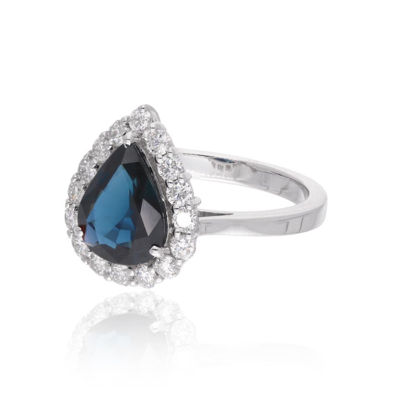 Customizable Pear Blue Sapphire Gemstone Cocktail Ring Diamond 18 Karat ...