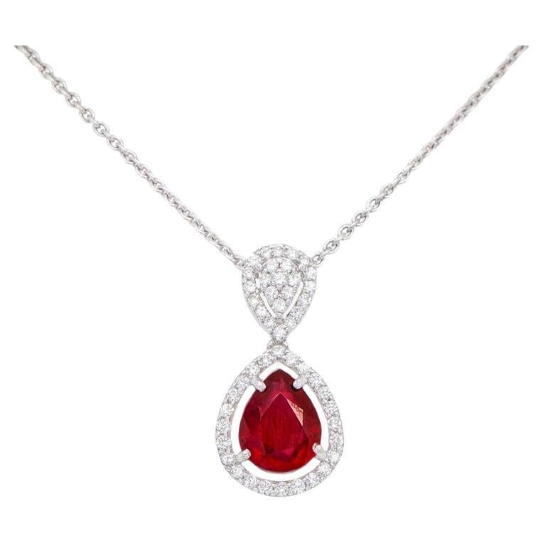 Pear Cut 2.95 Carat Fine Ruby Pendant with Diamonds 18k Gold For Sale ...