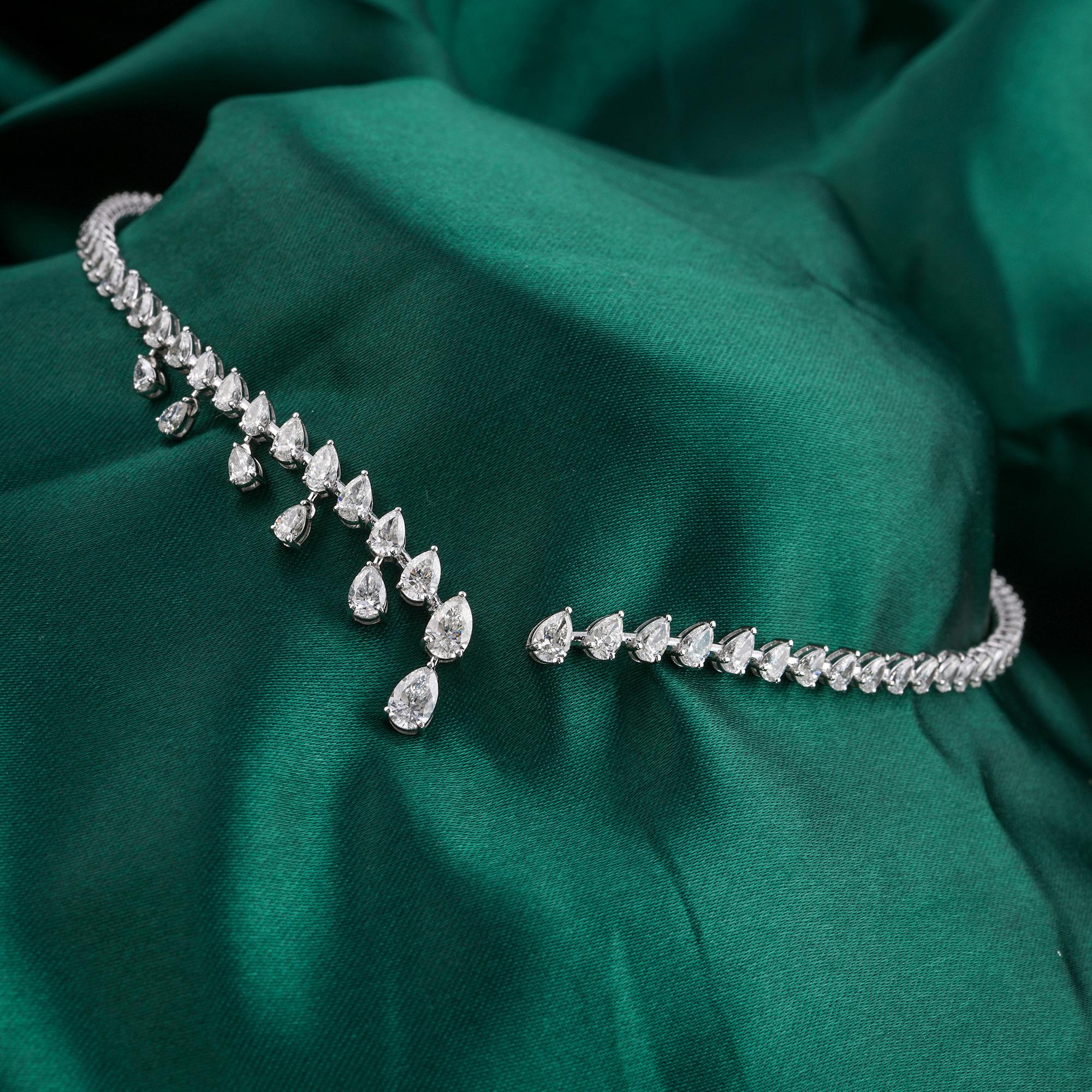7.4 Ct Natural Pear Diamond Rivière Necklace 18k White Gold Fine ...