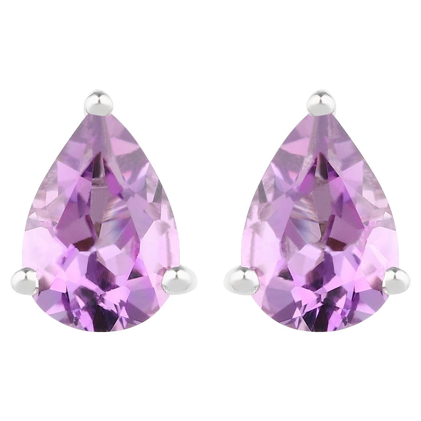 Flower Amethyst Petals, Floral Style Sterling Studs with Pear Leaves ...