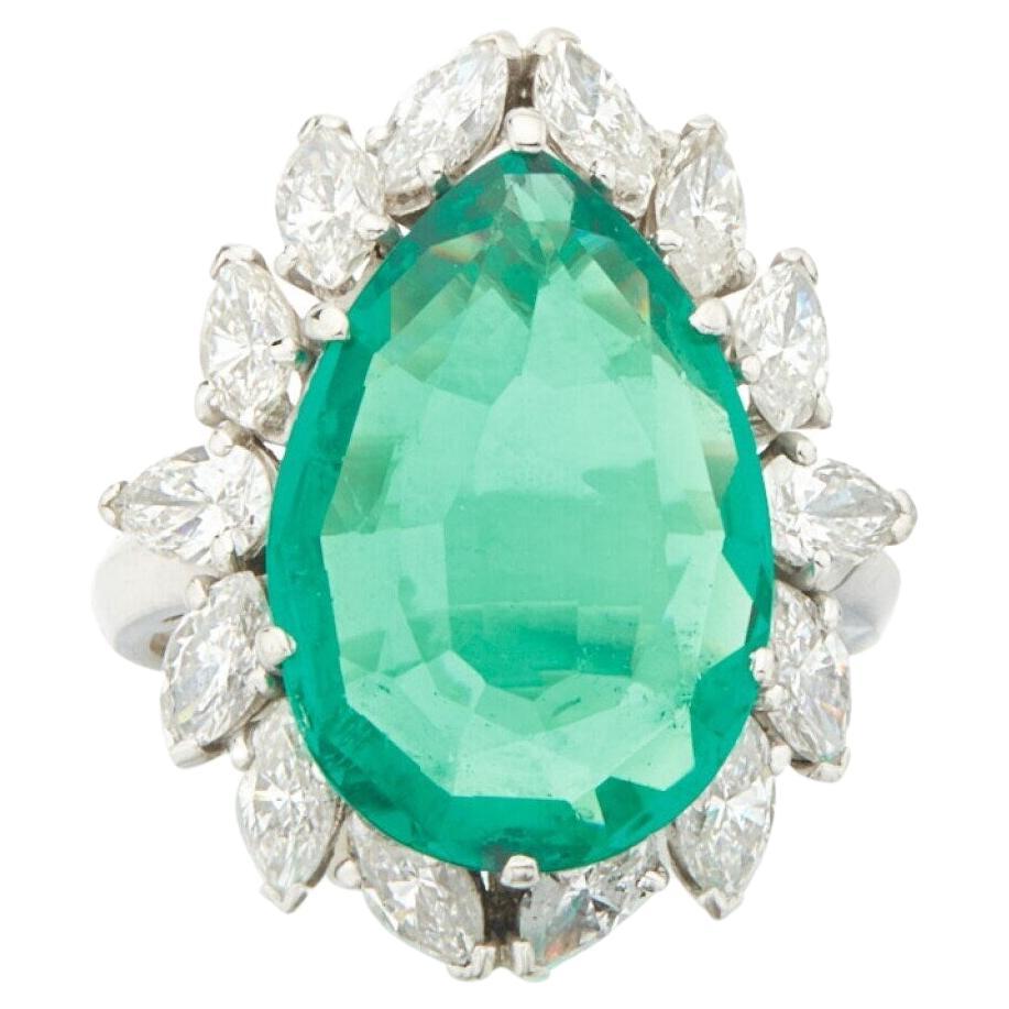 Customizable Vintage Pear Cut Emerald Gold Ring, Halo Natural Emerald ...