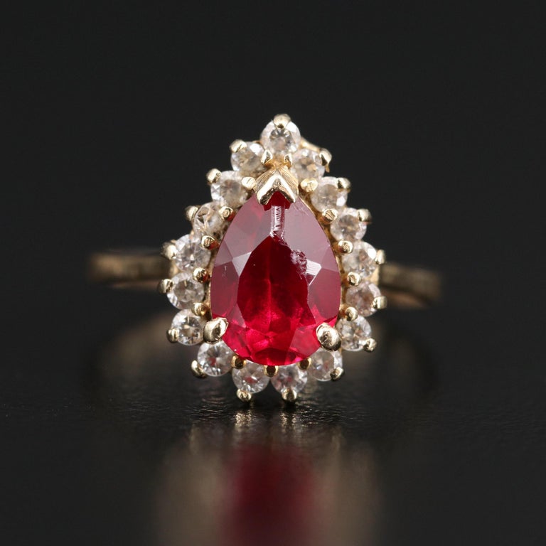 Customizable Pear Cut Halo Ruby Engagement Ring Vintage Diamond ...