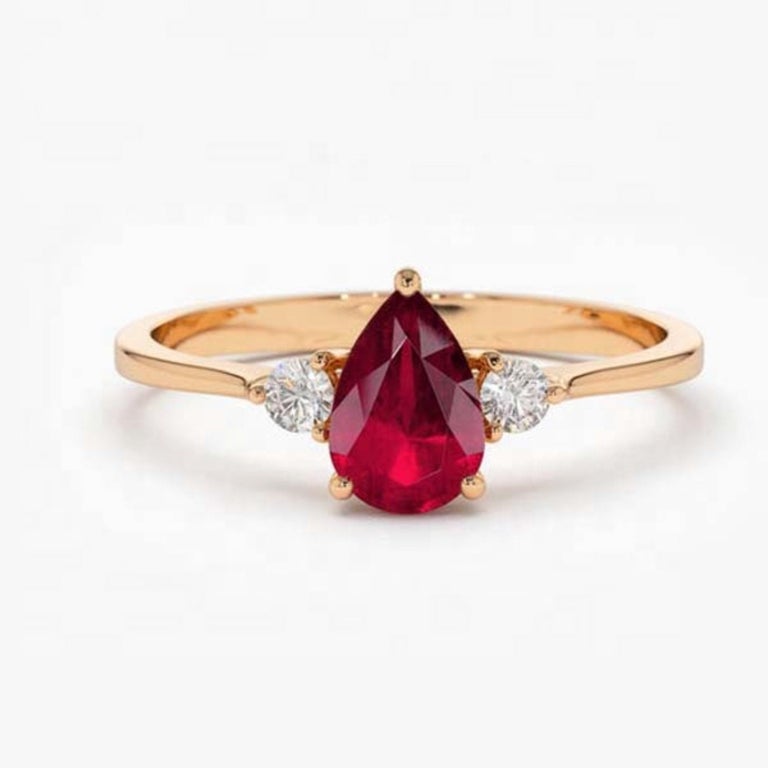 Customizable Pear Cut Rose Gold Ruby Engagement Ring for Her Antique ...