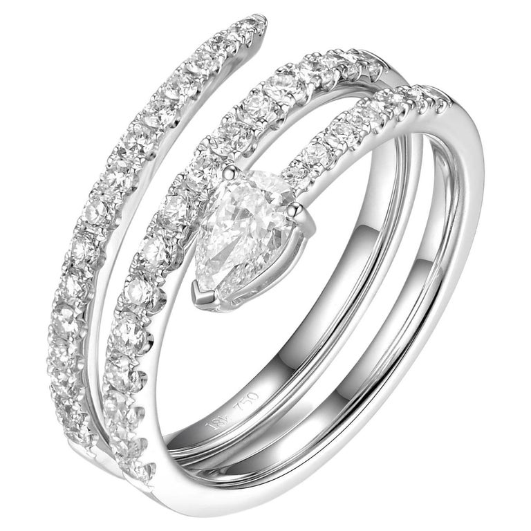 Pear Diamond Wrap Around Ring in 18 Karat White Gold For Sale at 1stDibs