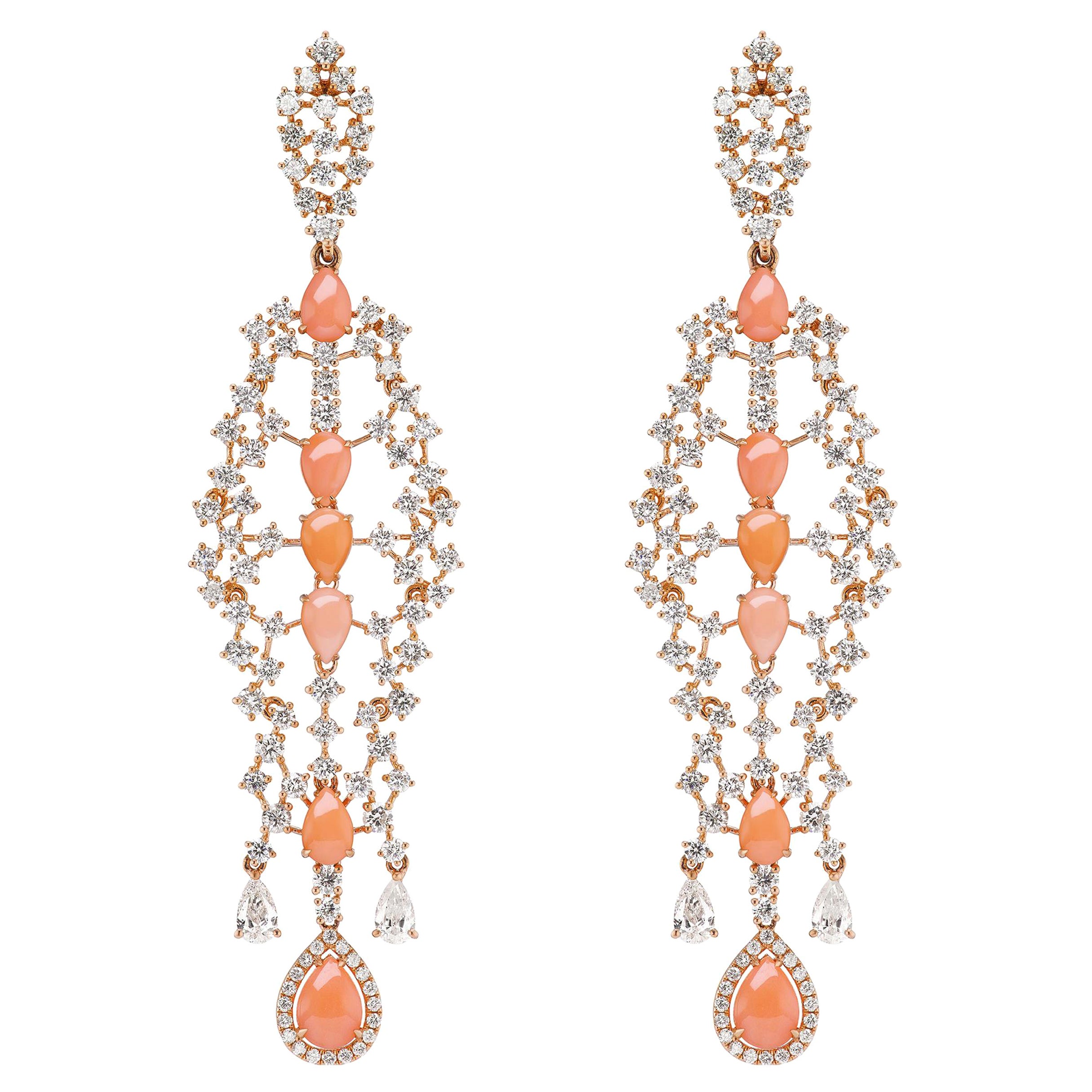 25.30 Carat Pear Shaped Natural Peach Sapphire Diamond Rose Gold ...