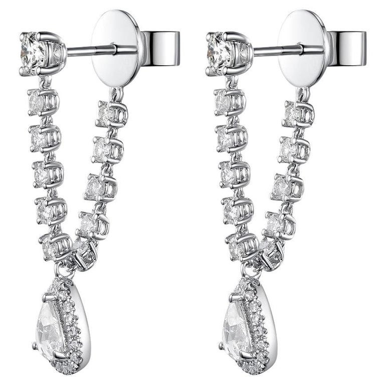 Pear Rosecut diamond Loop Earrings in 18 Karat White Gold For Sale at ...
