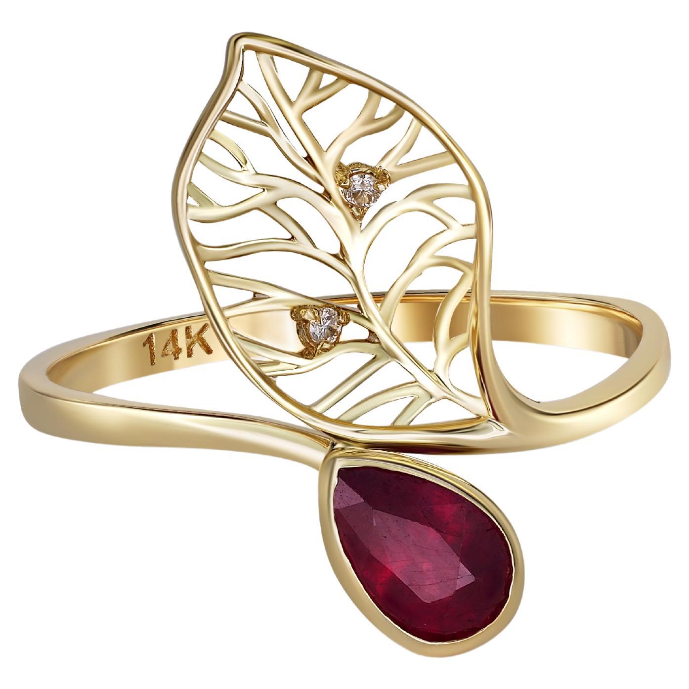 14k Detailed Rams Head Ring with Ribbed Horns and Rubies For Sale at ...
