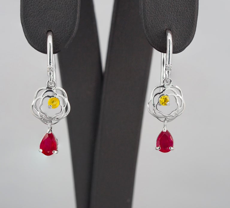 Pear Ruby Drop Earrings in 14k Gold, Natural Ruby Earrings For Sale at ...