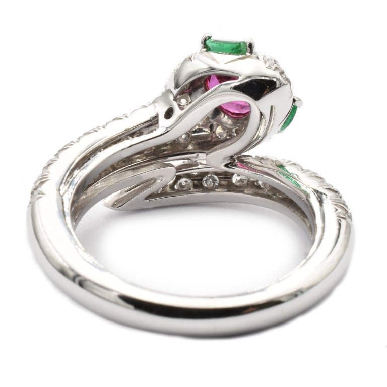Pear Ruby, Emeralds and Diamonds White Gold Snake Ring Made in Italy ...