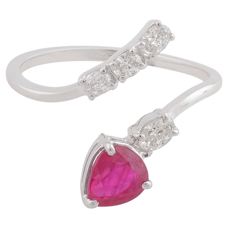 Pear Ruby Gemstone Fine Wrap Ring Diamond Solid 14k White Gold Handmade ...