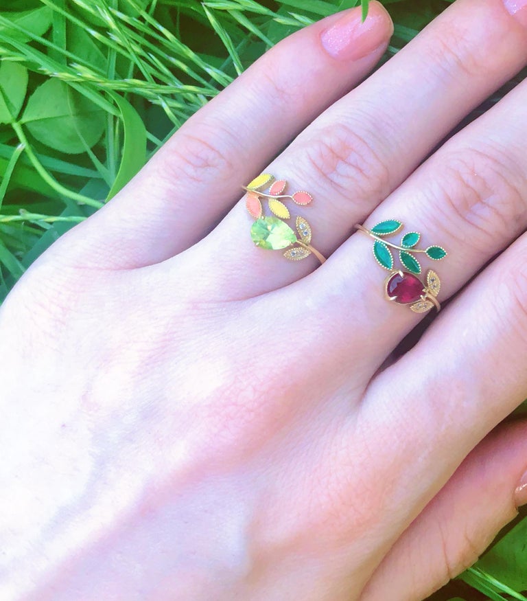 Customizable Pear ruby ring in 14 karat gold. Genuine ruby ring ! For ...