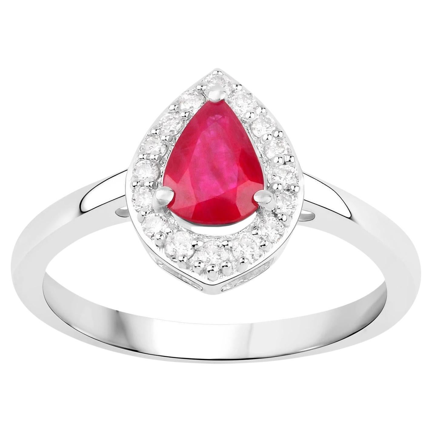 Pear Ruby Ring With Diamonds 0.92 Carats 14K Yellow Gold For Sale at ...