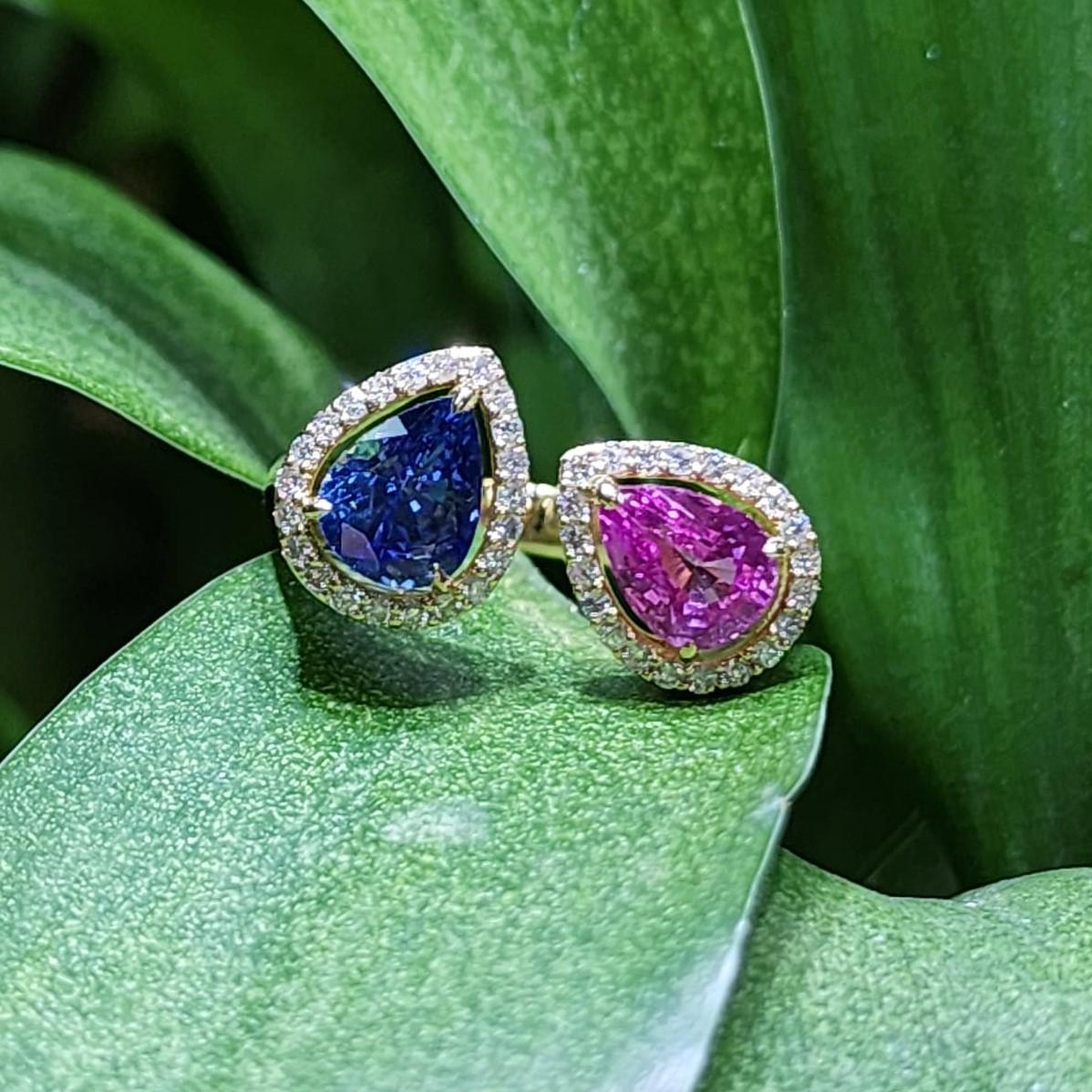 Pear Shape 2.61ct Pink Sapphire and Diamond Toi Et Moi Ring in 18k ...