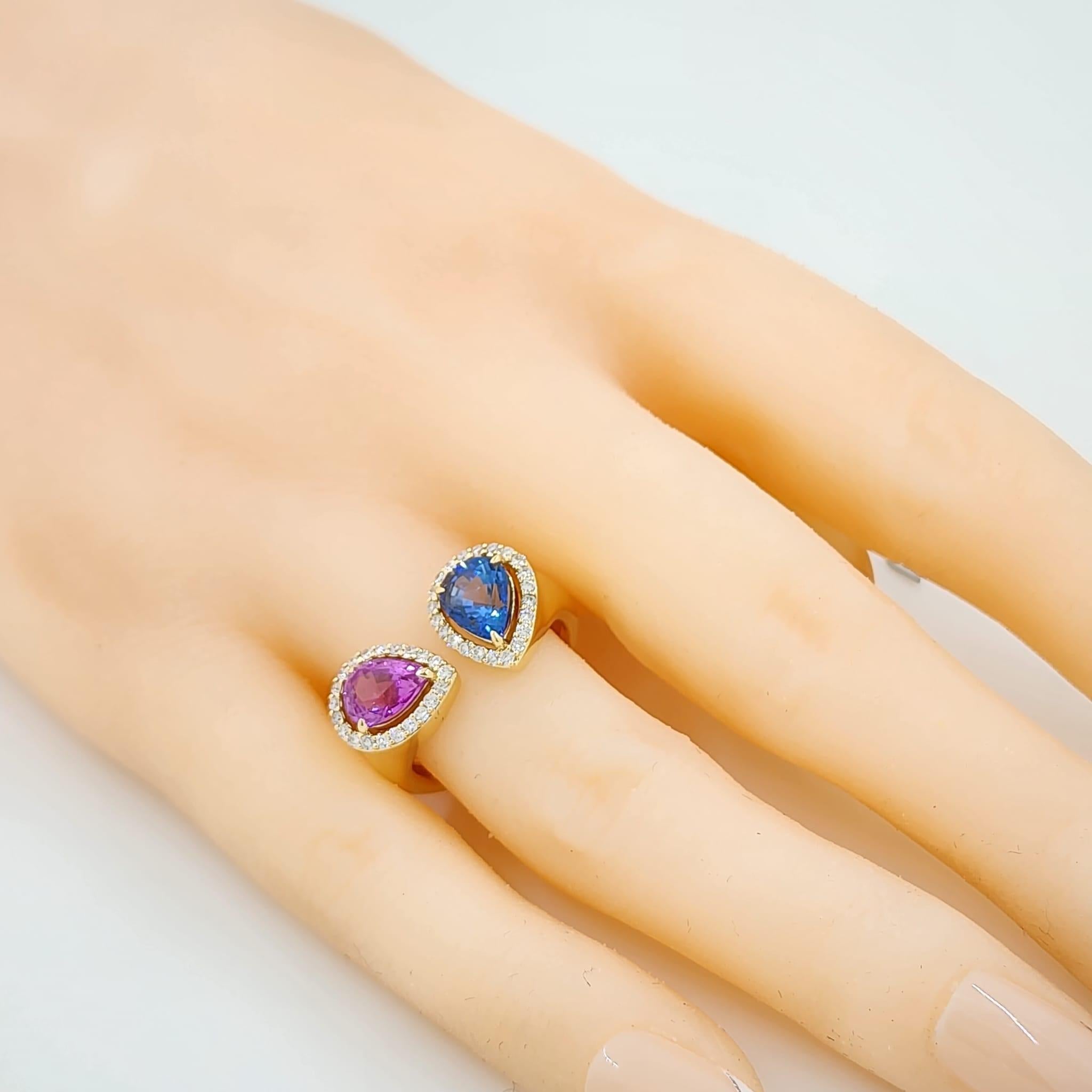 Pear Shape 2.61ct Pink Sapphire and Diamond Toi Et Moi Ring in 18k ...