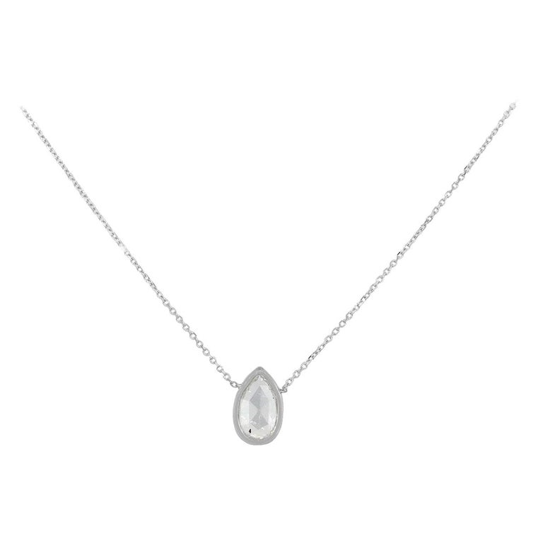 Pear Shape Bezel Set Diamond Necklace For Sale at 1stDibs