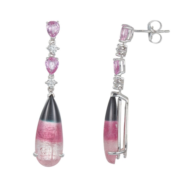 Pear Shape Bicolor Watermelon Tourmaline Earrings Pink Sapphire Diamond ...