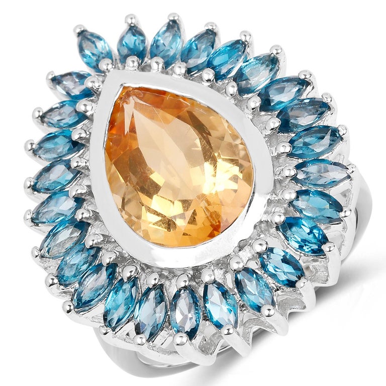 Pear Shape Citrine and London Blue Topaz Total 7.50 Carats Cocktail ...