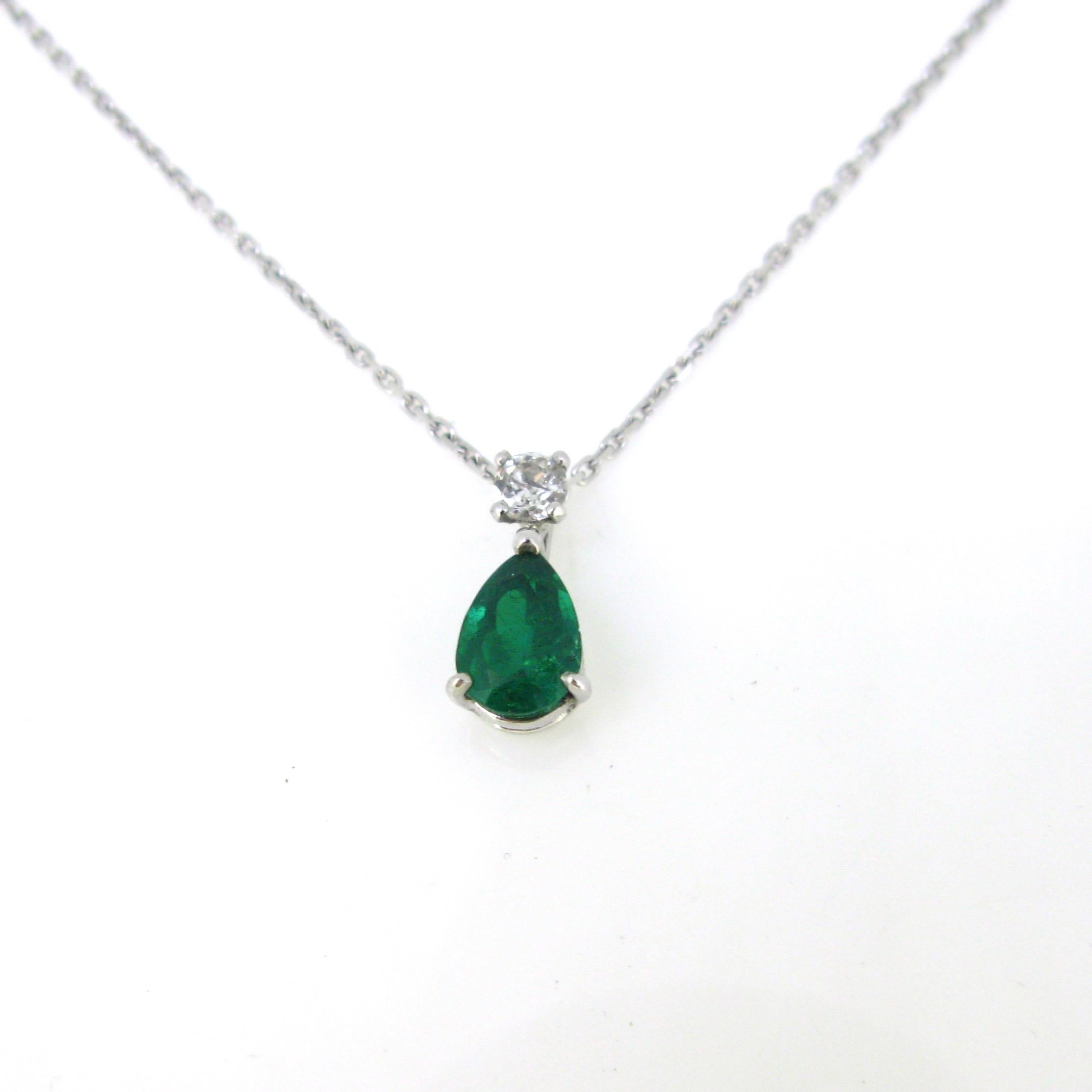 Pear Shape Colombian Emerald Old Cut Diamond Pendant Chain Necklace at ...