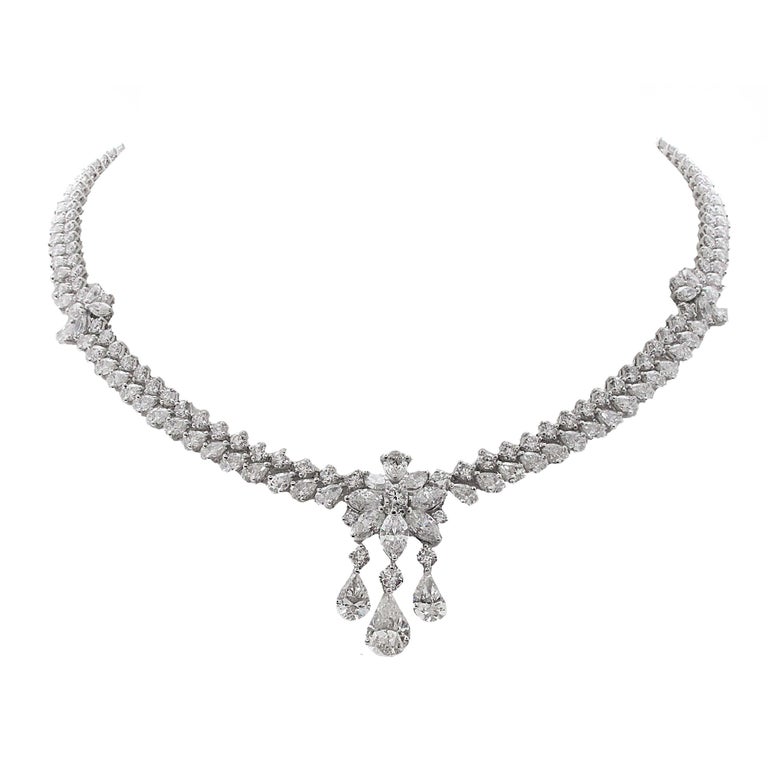 Pear Shape Diamond Drop Necklace, Platinum with Almost 40 Carat For ...