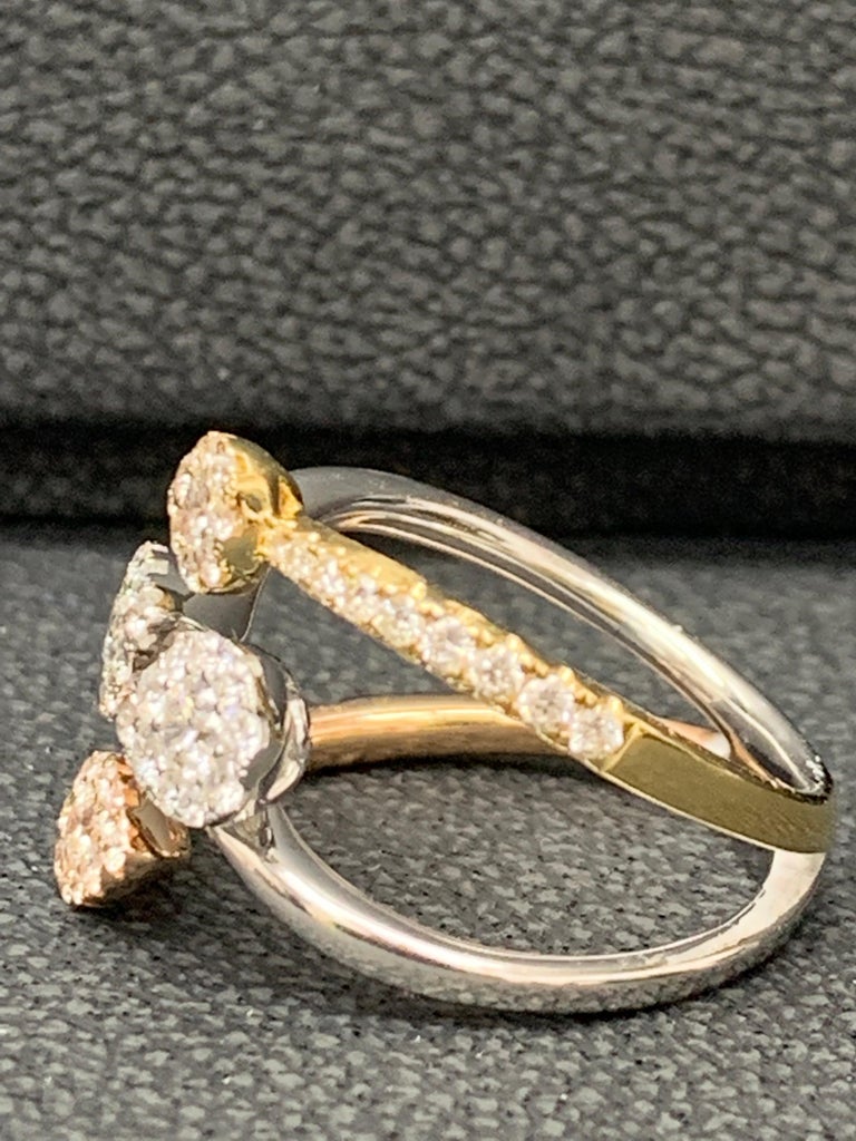 Pear Shape Diamond Halo Bypass Ring in 18K Mix Gold For Sale at 1stDibs