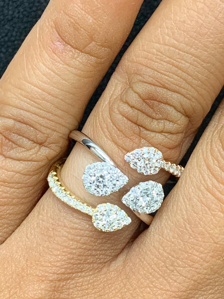 Pear Shape Diamond Halo Bypass Ring in 18K Mix Gold For Sale at 1stDibs
