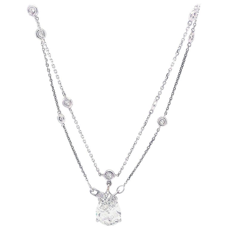 Pear Shape Diamond Link Chain Necklace Pendant Dangling 14K White Gold ...